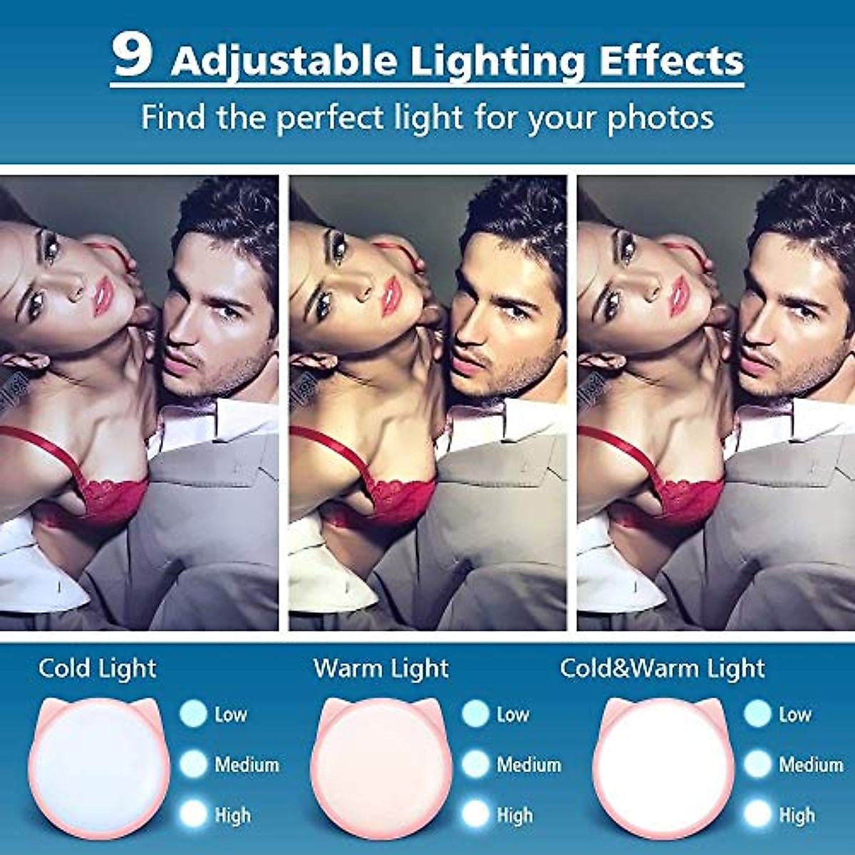 OURRY Selfie Clip on Ring Light, Mini Rechargeable 9 Level Adjustable Brightness Light with 32 LED, 2-8 Hours, USB Flash Lighting for iPhone/Android Cell Phone Photography,Video, Vlogging - Pink