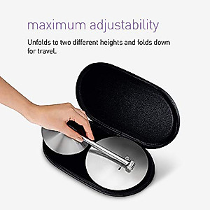 simplehuman Floor Mount 5" Round Rechargeable Mini Travel Sensor Makeup Mirror, 10x Magnification, Brushed Stainless Steel