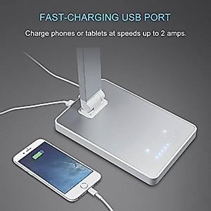 Phive Dimmable LED Desk Lamp with Fast Charging USB Port, Touch Control, 8-Level Dimmer / 4 Lighting Modes, Aluminum Body, Eye-Care LED, Table Lamp for Bedroom/Reading/Study (Silver)