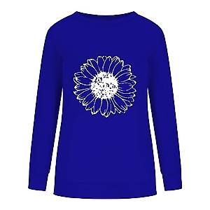 Light Sweaters For Women Fall 2023 Winter Sudadera de cuello redondo para mujer con diseño de girasol, estampado de manga larga jersey de otoño y primavera ED2-Dark Blue Medium
