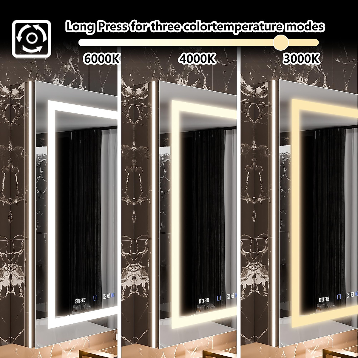 VUMALL LED Bathroom Medicine Cabinet with Mirror, 24x36 Medicine Cabinet with Lights, 10XMakeup-Mirror, Dimmable, Defogging, Recessed/Surface, Front&Backlit, Clock Temp Display, Outlets, Left Open