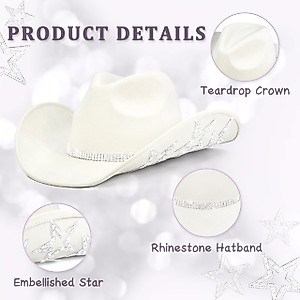 Keilin Cowgirl Hat Star Studded Rhinestone Cowboy Hat Disco Cowgirl Outfit Western Nashville Bachelorette Party Hat for Teens and Adults (White)