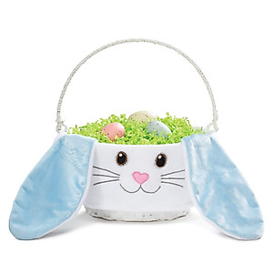 Personalized Floppy Ear Easter Egg Basket with Handle and Custom Name | Boy Bunny Easter Basket Liners | White Basket | Woven Easter Baskets for Kids | Customized Easter Basket | Gift for Easter