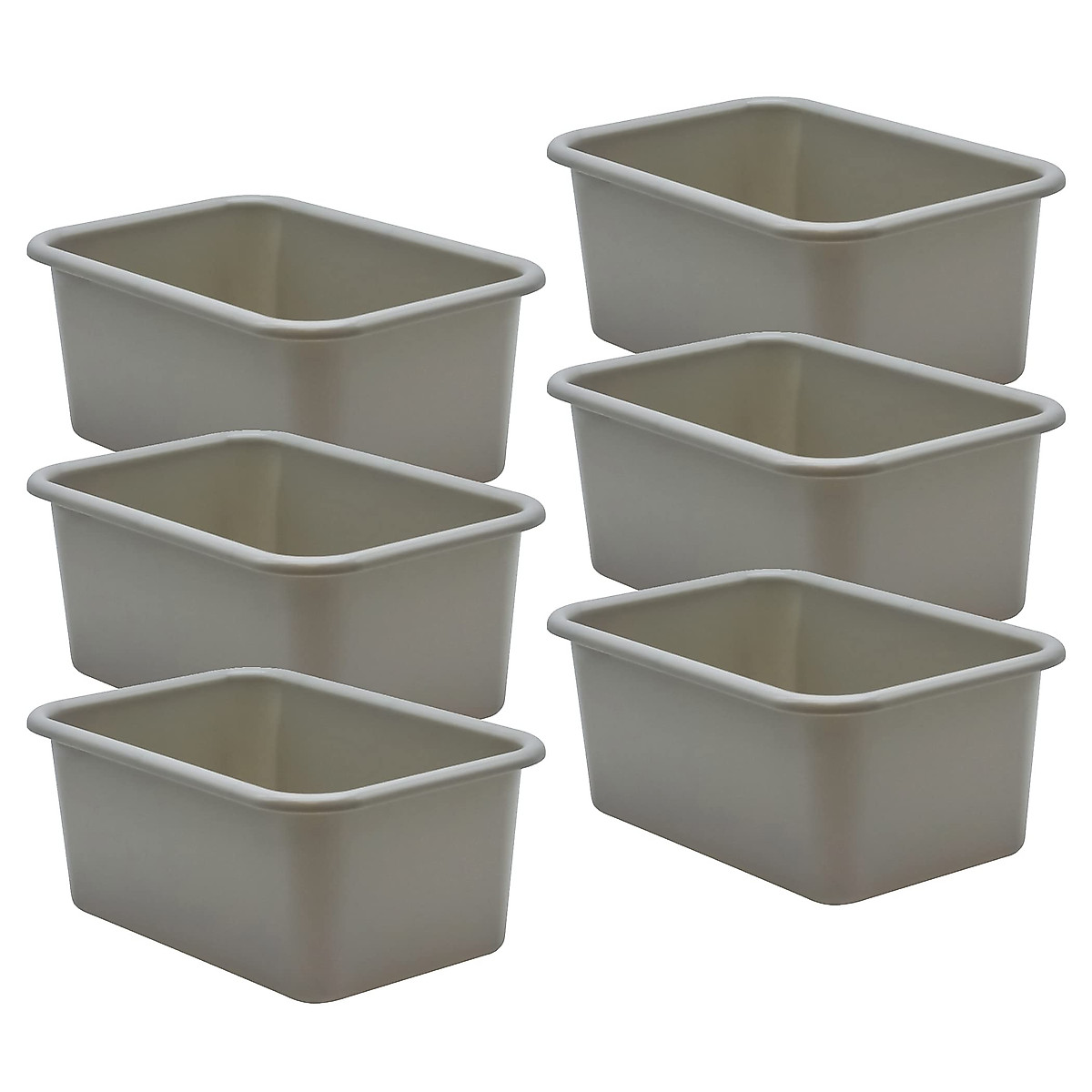 Teacher Created Resources Gray Small Plastic Storage Bin, Pack of 6