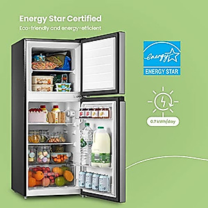 COMFEE' CRM45D3AST Cu Ft Double Door Refrigerator, 4.5 Cuft, Silver