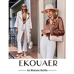 Ekouaer Silk Satin Pajamas Set Women's 2 Piece Pjs Long Pant Fall Soft Sleepwear Button Up Loungewear with Pockets Brown