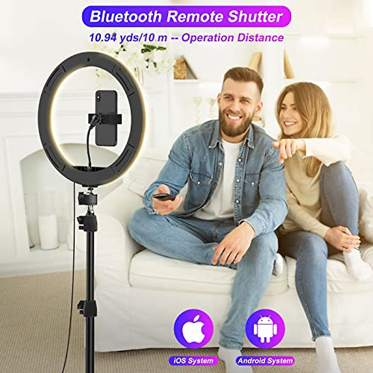 STALLY 12.3" RGB Ring Light with Stand 75 Tall and 2 Phone Holder, Remote Shutter, Tablet iPad Holder, Desk Tripod, Ring Light with 3 CCT Mode & 29 Color Modes for Live Stream/Makeup/YouTube/TikTok