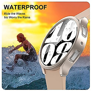 [2+4] Pack Screen Protector for Samsung Galaxy Watch 6 40mm,JZK 2 Hard PC Protective Bumper Case + 4 Tempered Glass Screen Protector Film for Galaxy Watch 6 40mm Accessories，Starlight