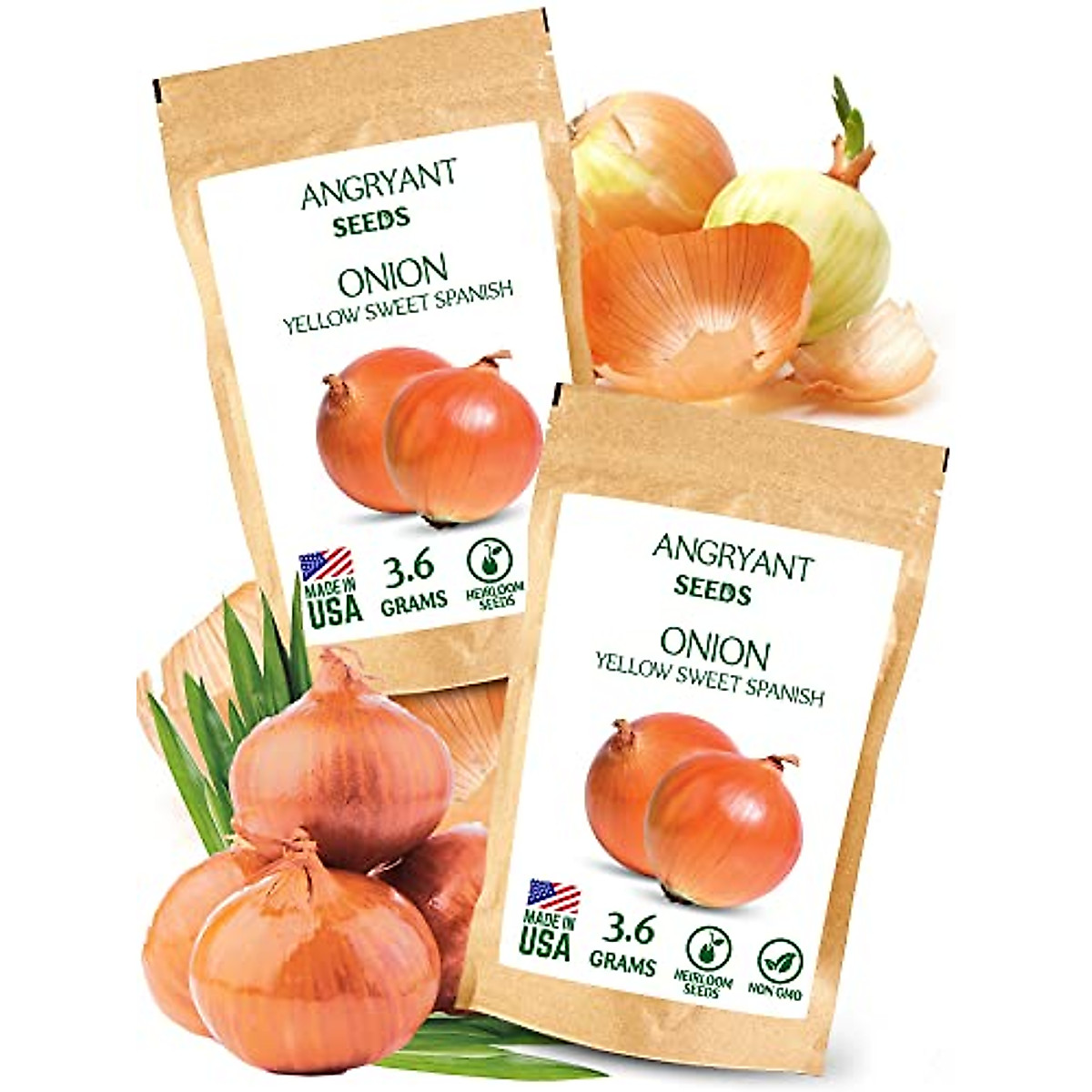 Yellow Sweet Spanish Onion Seeds for Planting Indoors and Outdoors - 1600+ Non GMO Seeds Per Packet - 100% USA Grown - Heirloom Seeds for Home Vegetable Garden