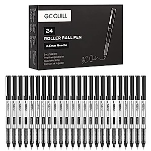 GC QUILL Rollerball Pens, Pack of 24, 0.5mm Black Liquid Ink Pens for Bullet Journaling, Fine Point Rollerball, Office Supplies for Writing, Taking Notes & Sketching BK24