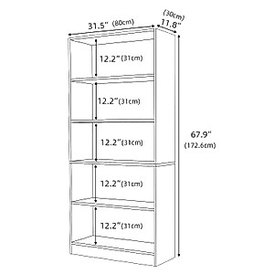 LZ-DONGMAN 5 Shelf Wood Bookcase Freestanding Bookshelf for Home Office Library Small Narrow Space(11.8" D x 31.5" W x 67.9" H,Brown,5-Layers)