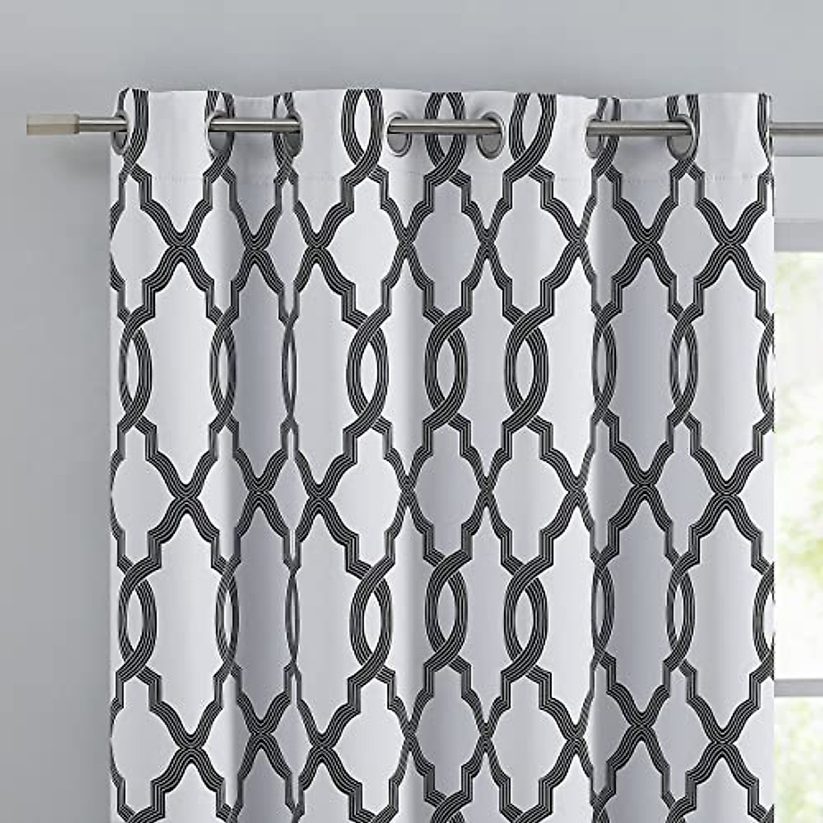 UGOUTRY Black White 84 Inch Long Full Blackout Curtains for Bedroom, Thermal Insulated Grommet Window Treatments, Geometric Patterned Drapes 2 Panels, 52'' W
