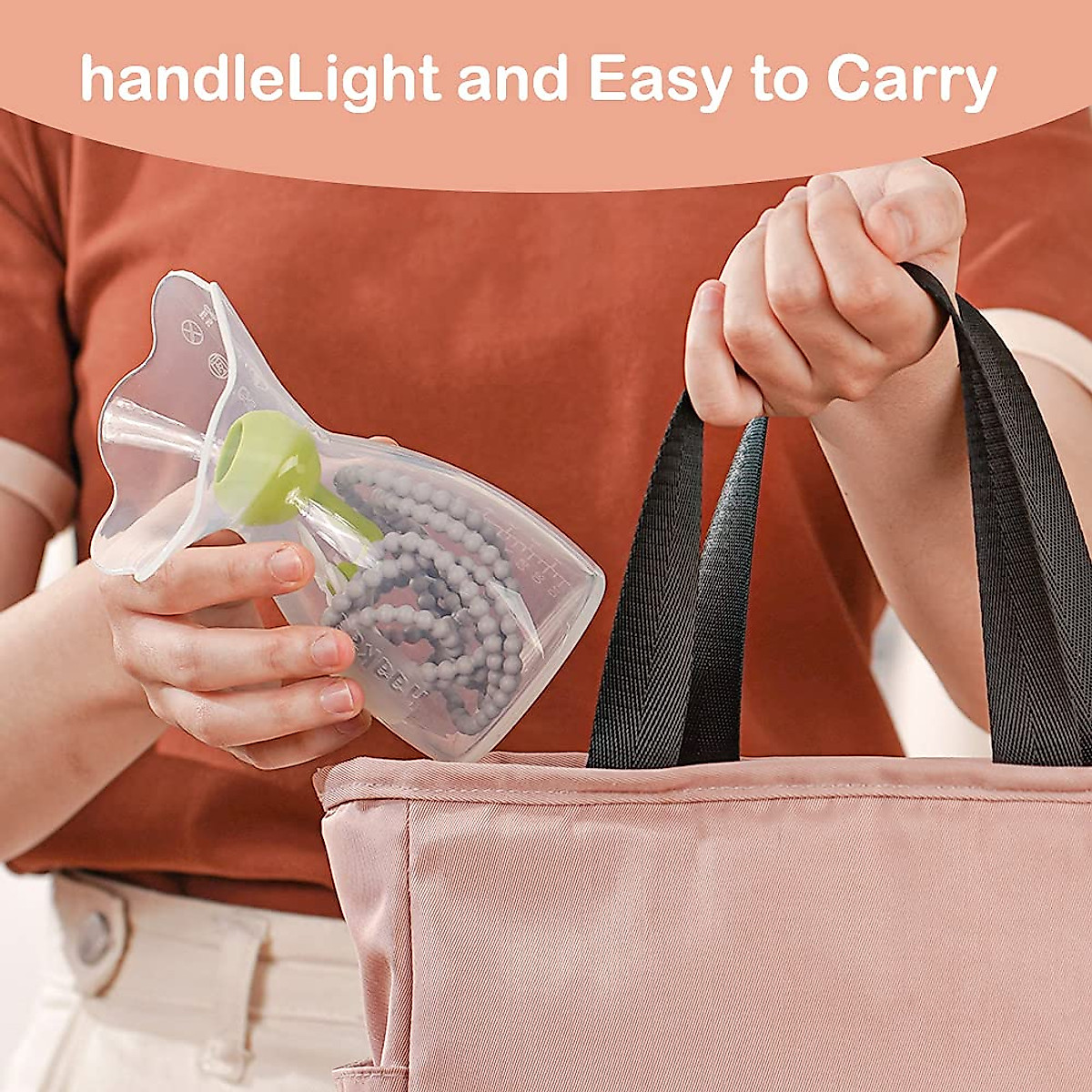 haakaa Manual Breast Pump Petal Silicone Breast Pump with Flower Stopper & Silicone Strap Breastfeeding Essentials Set (7oz/200ml, New Version)