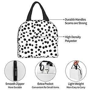 MDMEI Polka Dot Lunch Box Durable Insulated White Lunch Bag for Girls Women Reusable Leakproof Thermal Cooler Tote Black Dots LunchBox for School Office Travel Camping Picnic