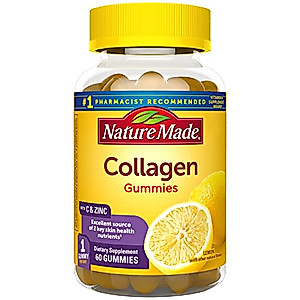 Nature Made Collagen Gummies with Vitamin C, Zinc and Biotin, Hydrolyzed Collagen Peptides Supplement for Healthy Skin Support, 60 Gummies, 60 Day Supply