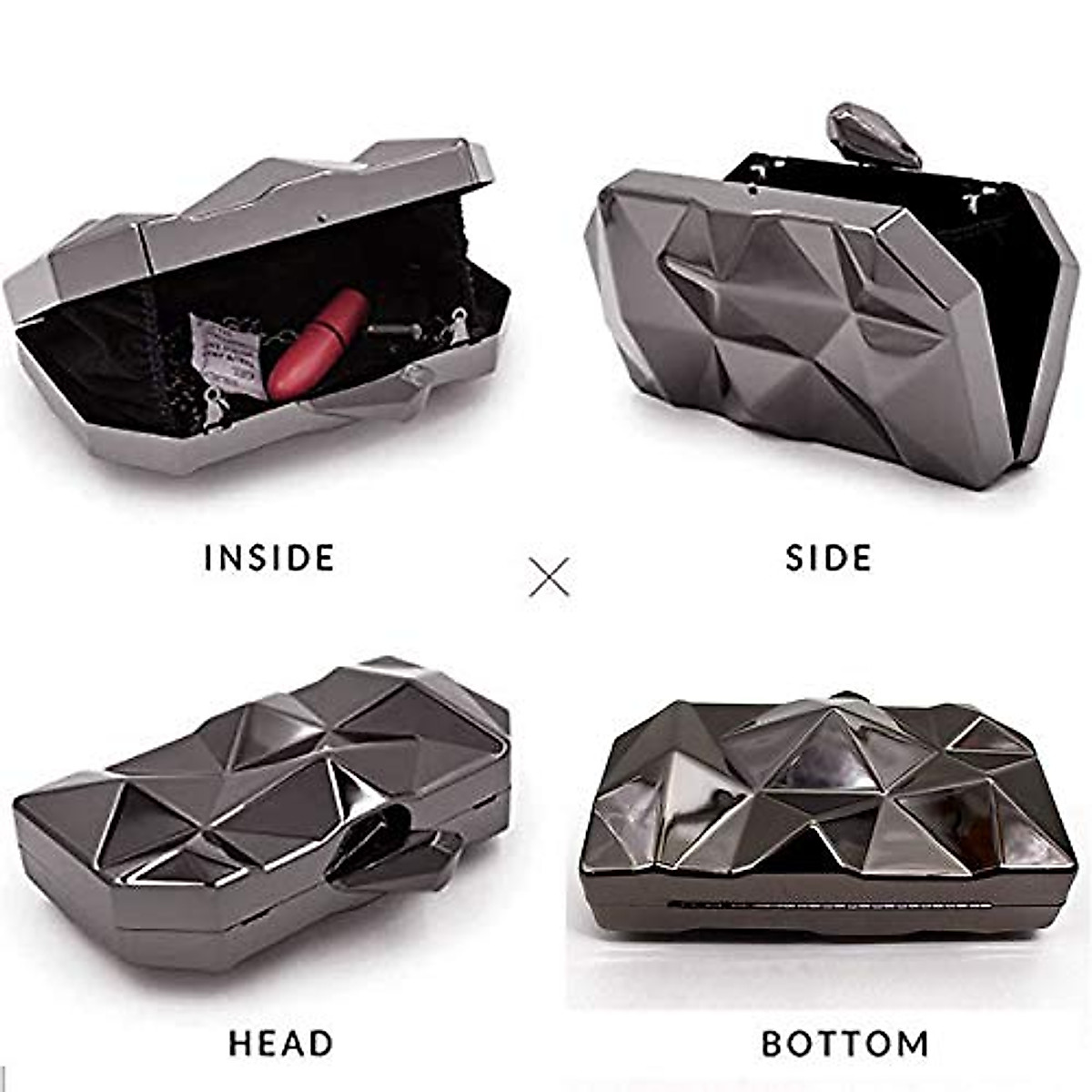 Adela Women Fashion Alloy Metal Women Clutches Fashion Geometic Evening Clutch Metal Clutch Purse (Gun Color)