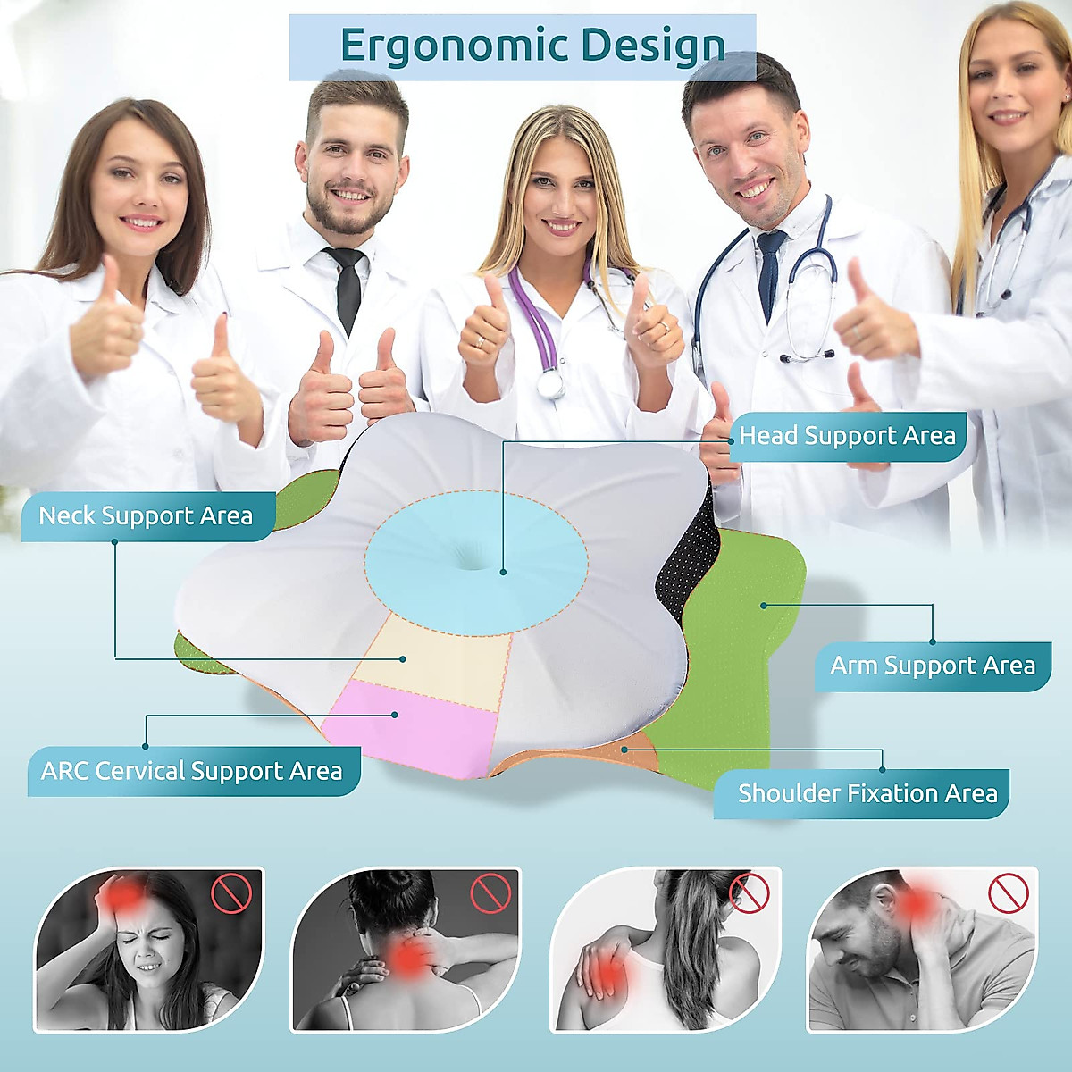 DONAMA Cervical Pillow for Neck Pain Relief,Contour Memory Foam Pillow,Ergonomic Orthopedic Neck Support Pillows for Side,Back and Stomach Sleepers with Breathable Pillowcase-Black