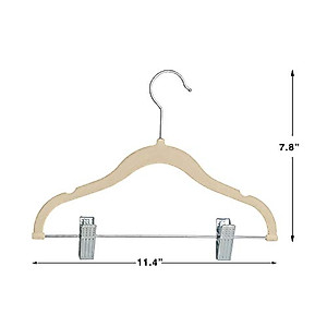 Finnhomy Non-Slip Clothes Hangers for Baby and Kids 20-Pack Velvet Hangers with Movable Clips, Heavy-Duty and Space-Saving for Pants,Skirts, Coat, Beige