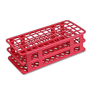 Karter Scientific 207J2 Plastic Test Tube Rack, Holds 60, for 15/17mm Diam. Tubes, PP mat, Red