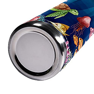 sdfsdfsd 17 oz Vacuum Insulated Stainless Steel Water Bottle Sports Coffee Travel Mug Flask Genuine Leather Wrapped BPA Free, Oceans Animals Sea Turtle and Fish