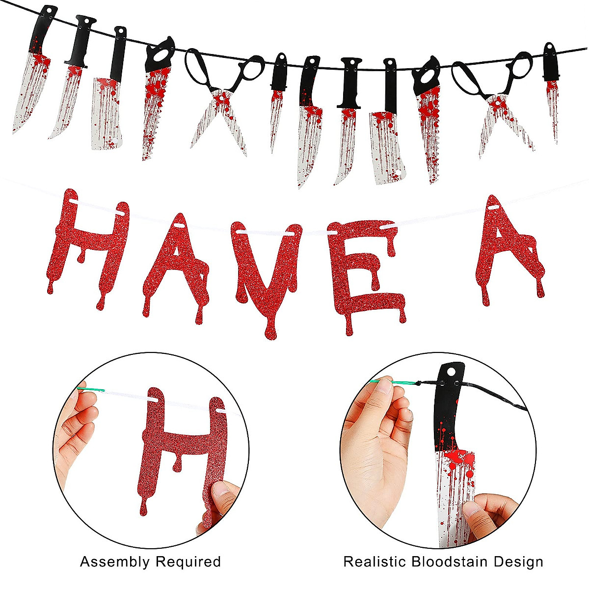 4 Pieces Halloween Vampire Party Decorations Supplies Have A Killer Birthday Banner Halloween Knife Hanging Banner for Halloween Horror Themed Birthday Decorations