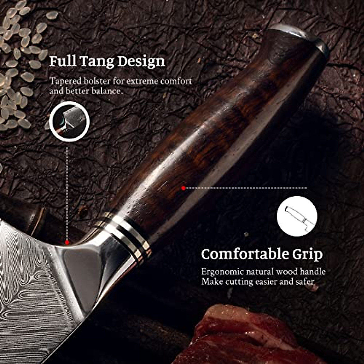 YARENH Damascus Chef Knife 8 Inch with Sheath, Professional Kitchen Knife, 73 Layers Japanese Damascus High Carbon Steel, Full Tang Sandalwood Handle, FYW Series