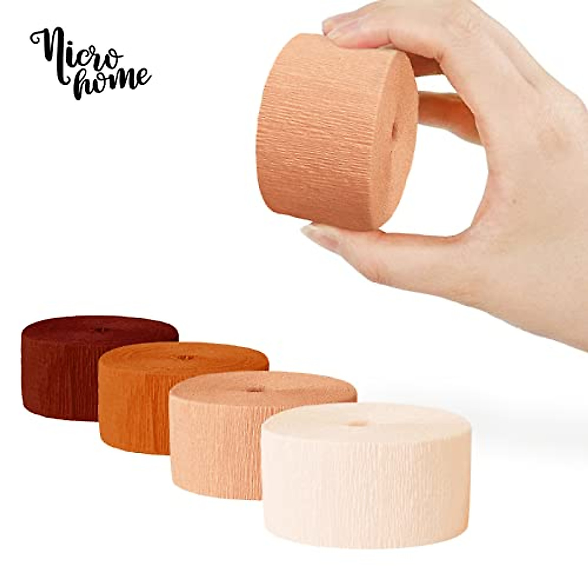 NICROHOME Weddings Decorations, 8 Rolls Rust Orange Crepe Paper Streamers, Brown Tassels Streamer Paper for Rustic Wedding, Retro Party, Thanksgiving Decorations,82Ft Long