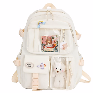 HUIHSVHA Kawaii Backpack, Aesthetic School Laptop Bag With Pin Accessories, Travel Daypack Bookbag for Teens Girls Students