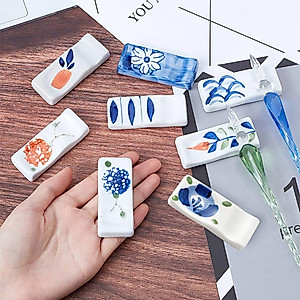 CRASPIRE 8pcs Ceramic Chopsticks Rest Rack Hand Painted Japanese Chopstick Rests & Holders Floral Chopstick Stand Rest Set Festive Tableware Ornament for Spoon Fork Porcelain Dip Pen Holder