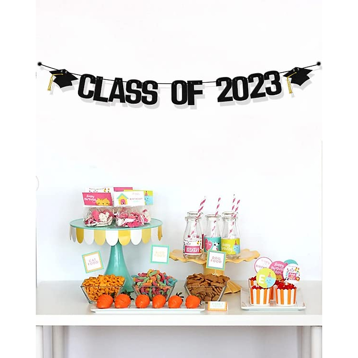 Class of 2023 Banner Black & Gold Glitter, Graduation Baner, Congrats Grad 2023 Banner, Congratulations Graduate 2023 Banner, Graduation Cap Decorations, 2023 Graduation Party Decorations