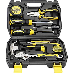 DOWELL 10 Piece Small Tool Kit,Mini Portable Tool Set,Home Repair Hand Tool Kit with Plastic Tool box Storage Case