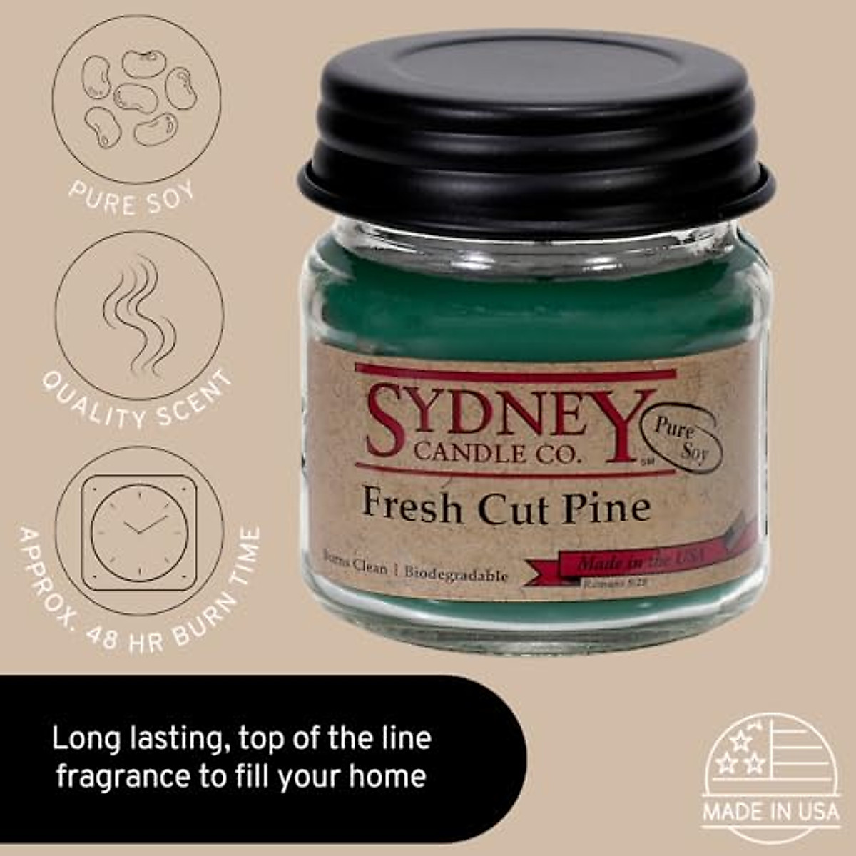 Sydney Candle Co. Fall Candles | Soy Mason Jar Candle | Fall Scented Candles for Home | Holiday Candle (7.5 oz) (Fresh Cut Pine)