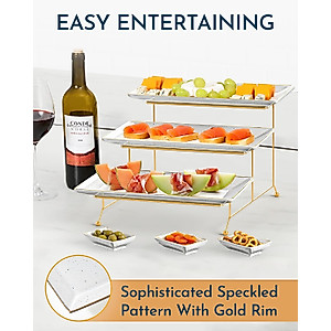 3 Tier Gold Serving Tray Stand with Dipping Bowls - Dessert and Fruit Platter for Hosting, Parties, Celebrations - Swiveling Collapsable Stackable
