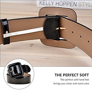 GALPADA Genuine Leather Belt Retro Wide Patent Leather Belt Square Buckle Grommet Cinch Corset Waistband Wide High Waist Belt for Women Jeans Dress Black