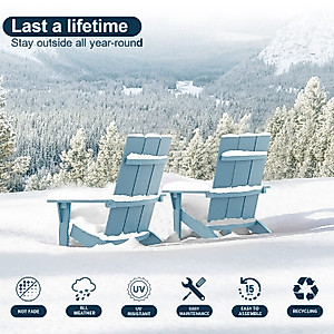 MXIMU Modern Adirondack Chair Weather Resistant with Cup Holder Oversized Fire Pit Chairs Adorondic Plastic Outdoor Chairs for Firepit Area Seating (Blue)