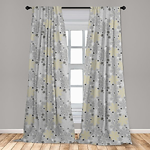 Ambesonne Grey and Yellow Window Curtains, Bohem Style Paisley Print Flowers Dots Art Image, Lightweight Decor 2-Panel Set with Rod Pocket, Pair of - 28" x 63", Grey White