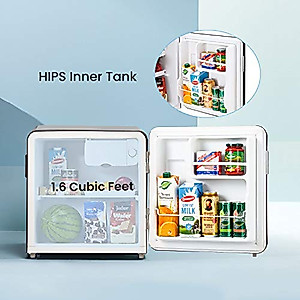 COMFEE 1.6 Cubic Feet Solo Series Retro Refrigerator Sleek Appearance HIPS Interior, Energy Saving, Adjustable Legs, Temperature Thermostat Dial, Removable Shelf, Perfect for Home/Dorm/Garage [black]