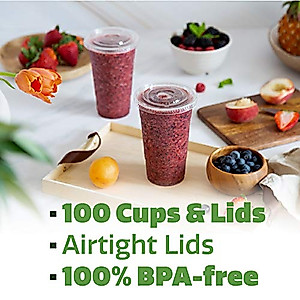 Comfy Package [100 Sets - 24 oz.] Crystal Clear Plastic Cups With Flat Lids