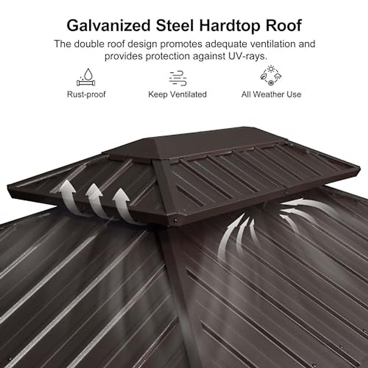 PURPLE LEAF Hardtop Grill Gazebo 6' X 8' for Patio Permanent Metal Roof Barbeque Gazebo with 2 Side Shelves Aluminum Garden Outside Sun Shade Outdoor BBQ Canopy with 12 Led Multicolor String Lights