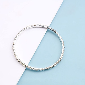 Zeshimb Cubic Zirconia Tennis Bracelet Crystal Cz Chain Bracelet Silver Tennis Chain Bracelet Diamond Round Bracelet Wedding Bridal Rhinestone Bracelets Jewelry for Women (Single Layer)