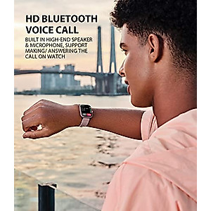 SOUYIE 2023 Smart Watch with Bluetooth Call for Women, IP67 Waterproof Fitness Tracker with 1.7" HD Display Blood Pressure HR Temperature Sleep Monitor for Android and iOS Phone Pink