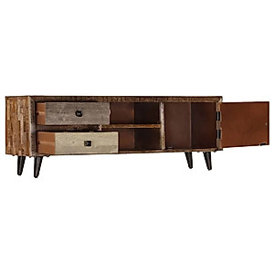 GaRcan TV Stand, TV Unit for Living Room Bedroom, Sideboard with Drawer, TV Console Entertainment Center, Industrial Style, Solid Mango Wood