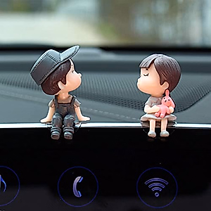 DADHOT Cute Car Decoration Lovely Couple Car Decoration Cute Cartoon Couples Action Figure Figurines Balloon Ornament Auto Interior Dashboard Accessories for Boys Girls Gifts (Gray hat,no Balloons)