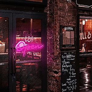 MOLCOVEX LED Neon Open Sign, 15"x 7.3" Business Open Sign with Remote, Adjustable Brightness Open Neon Lights for Restaurant Bar Salon Stores Hotel Wall Decor Light Open Sign (Pink)