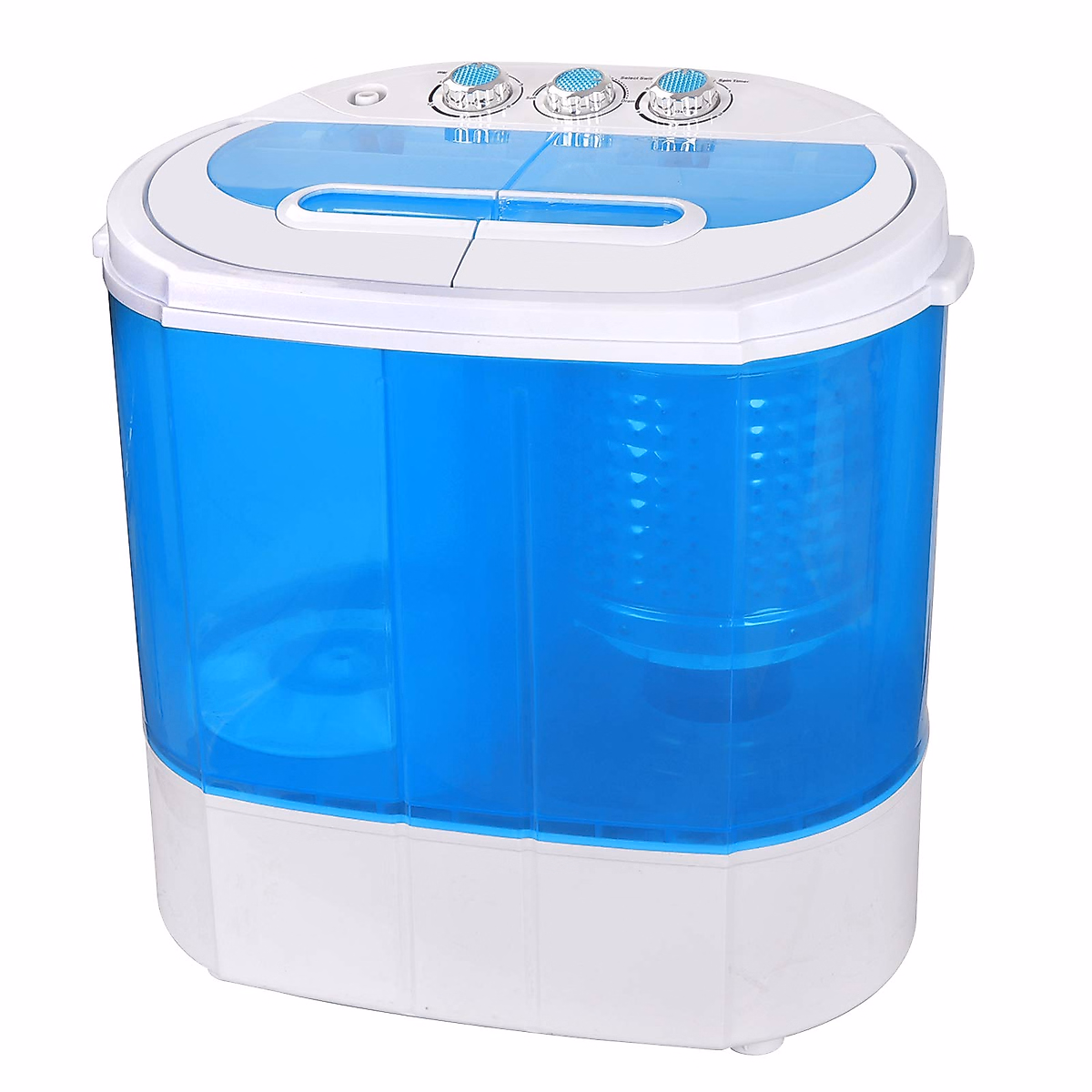 JupiterForce Portable Clothes Washing Machines with Drain Pipe, Mini Compact Twin Tub Spin Dryer Laundry Machine for Bathroom, Dorms, Apartments, Blue