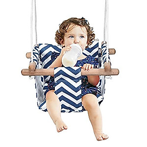Secure Baby Hanging Swing Seat Chair for Toddler, Baby Swings for Infants, Baby Swing Outdoor Indoor Swing for Toddlers, Canvas Toddler Swing With Soft Backrest Cushion and PE Rope, Baby Hammock Chair