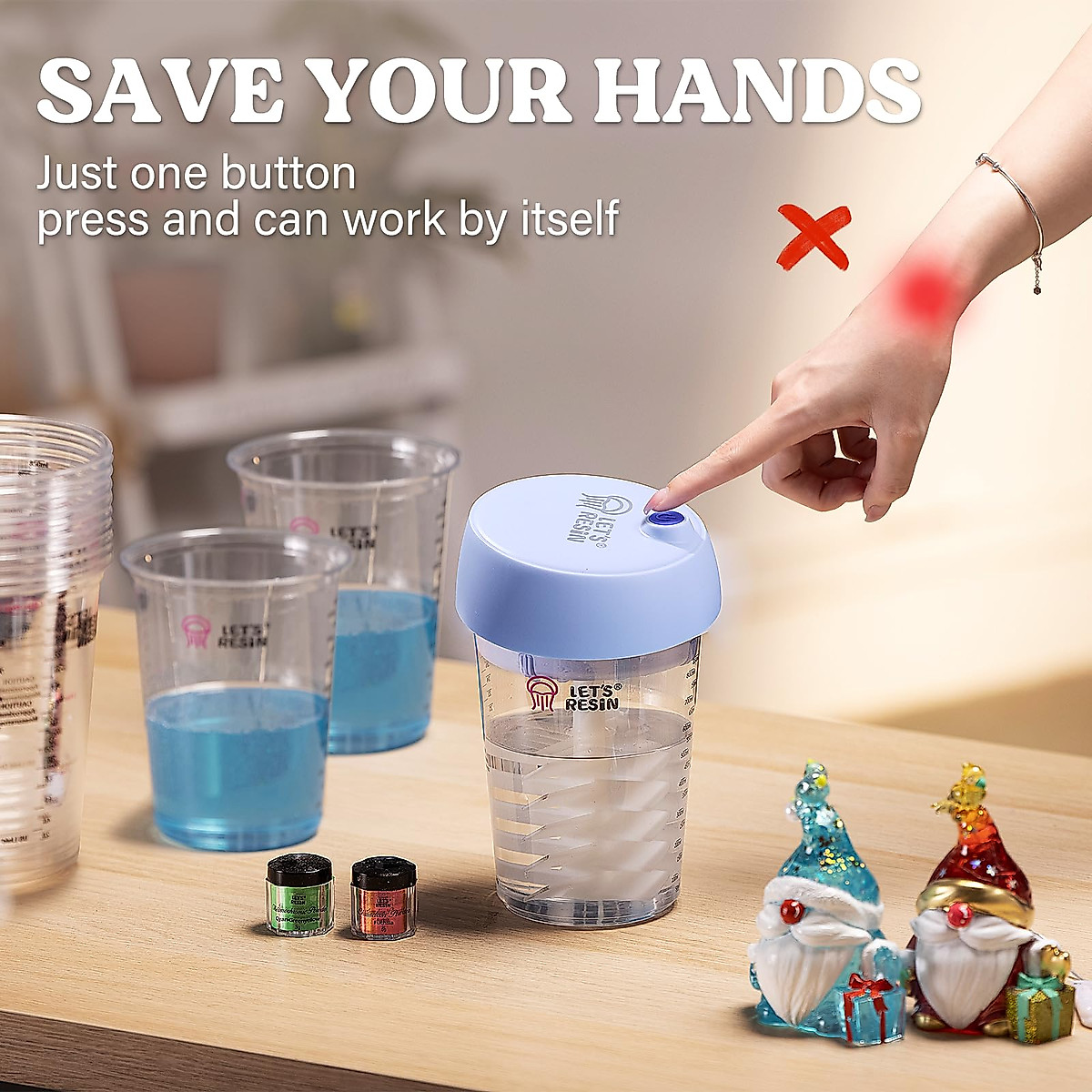 LET'S RESIN Auto Resin Mixer, Hands-Free Easy Clean Epoxy Mixer, Electric Stirrer for 24Fl.oz Mixing, Resin Supplies for Resin Casting, Molds, Soap Making(10pcs 32oz Mixing Cups) Blue