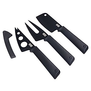 Kuhn Rikon COLORI+ Non-Stick Cheese Knife Set with Safety Sheaths, Set of 3, Black
