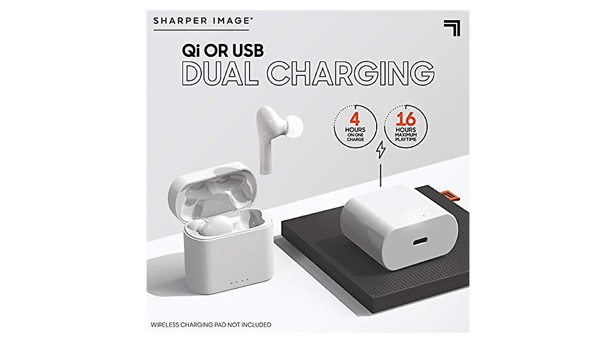Sharper Image Soundhaven Wireless Earbuds with Qi Charging & 16H Playtime