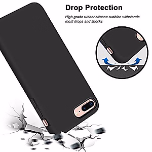 Anuck iPhone 8 Plus Case, iPhone 7 Plus Case, Soft Silicone Gel Rubber Bumper Case Microfiber Lining Hard Shell Shockproof Full-Body Protective Case Cover for iPhone 7 Plus /8 Plus 5.5" - T Black